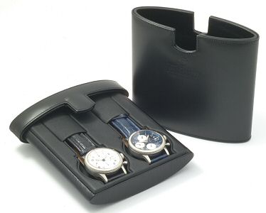 Black Leather 2 Watches Pouch double keeper - Watch Winders Tutima ...
